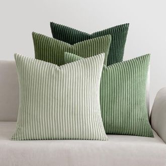 Miulee No&euml;l Housses de Coussin en Velours C&ocirc;tel&eacute; Carr&eacute;es D&eacute;coratives Douces pour Le Douce en Velours Ray&eacute; Lot de 4 pour la D&eacute;coration Int&eacute;rieure Canap&eacute; Chamb
