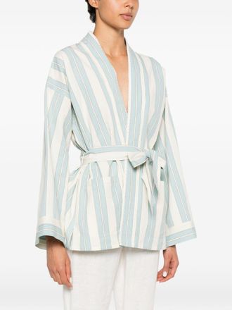 Forte_Forte Striped Wrap Kimono Jacket - Beige
