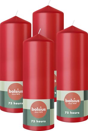 Bolsius Bolsius Glatte Stumpenkerzen - Rot - 4 St&uuml;ck - 20 x 7 cm - Dekorative Haushaltkerzen - Brenndauer 75 Stunden - Unparf&uuml;mierte - Enth&auml;lt Nat&uuml;rliches Pfl