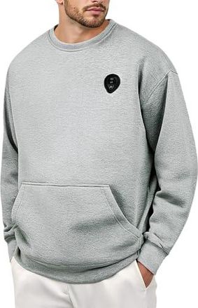 Generico Sweatshirt chauff&eacute; pour homme, sweat coupe-vent avec poche, sweatshirts sans capuche, col rond, sweat chaud &agrave; cinq zones, gris, L
