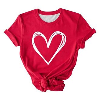 Generic T-shirt mignon pour femme Royaume-Uni Saint-Valentin Mode Tee Ladies Romantique Coeur Imprimé T-shirts à manches courtes Col rond Chemisiers décontrac