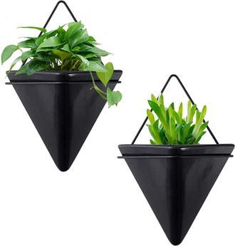 Generic Wandpflanzer 2pcs 6 Zoll Dreieck Wandmontage Keramik Pflanzer Punch-freie geometrische h&auml;ngende hydroponische T&ouml;pfe Dekor f&uuml;r Sukkulente, Kakteen, Kun