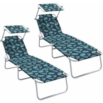 vidaXL Vidaxl - Sonnenliege 2-Person 2 pcs Gr&uuml;n 58 x 188 x 77cm Stoff