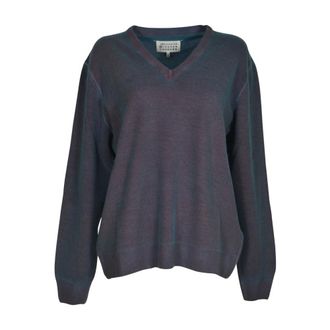 Maison Margiela Femme, Pulls, Bleu, Taille: 42 FR Pull en laine vierge &agrave; col en V