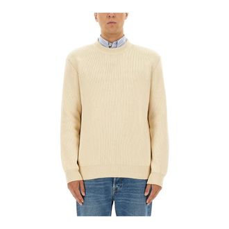 Golden Goose Rundhals-Pullover mit Rippstrick - - Knitwear - Herren - Beige - L