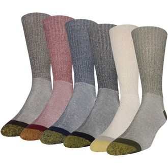 Gold Toe Herren 656s Cotton Crew Athletic, mehrere Socken, Khaki/Oliv/Schwarz/New Navy/Rot/Braun Heather (6 Paar), Large (6er Pack)