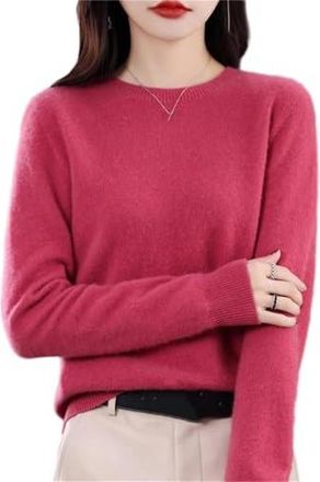 Generic Pull 100 % cachemire pour femme, pull en laine &agrave; manches longues, hauts basiques solides, pull dautomne pour femme, Rouge A, XXL