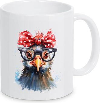 artboxONE Tasse Lustiges Huhn mit roter Schleife von Tanya Kart - Kaffeetasse Tiere