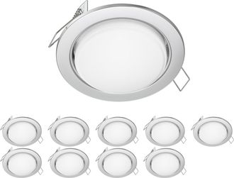 LEDs Com 10 Stück LED Einbaustrahler Zobe flach GX53 chrom matt rund 6,2W 509lm warm-weiß 107mm Ø Lochkreis 90mm Ø
