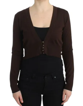 Roberto Cavalli Virgin Wool Cropped Cardigan - Brown