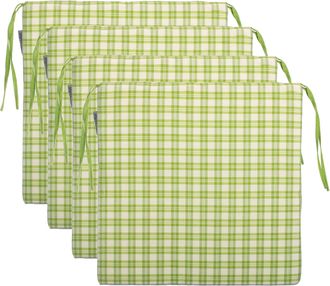 Brandsseller 4er Vorteilspaket Sitzkissen Kariert Stuhlkissen Sitzauflage Stuhlauflage mit 4 Kordelb&auml;ndern f&uuml;r sicheren Halt 40x40 cm - Hellgr&uuml;n