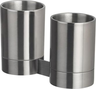 Spirella Doppel Zahnputzbecher Zahnb&uuml;rstenhalter Nyo Edelstahl zur Wandbefestigung - Kleben oder Bohren