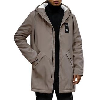 Generic Manteau Long Homme,Men&aposs Anoraks - Manteaux &eacute;pais en peluche pour hommes veste mi-longue &agrave; fermeture &eacute;clair trench-capuche &eacute;l&eacute;gant et fonctionnel 