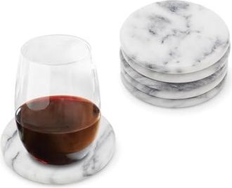 Fox Run 48749 Untersetzer aus poliertem Marmor, Weiß, 6 Stück