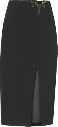 Elisabetta Franchi Femme, Jupes, Noir, Taille: 38 FR Jupe midi fendue sur le c&ocirc;t&eacute; avec logo