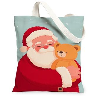 Generic Sacs fourre-tout en toile avec motif P&egrave;re No&euml;l, mignon motif vacances, sacs de courses r&eacute;utilisables, amusants, festifs, l&eacute;gers et lavables, toile pou