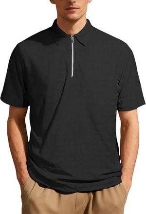 Generic Polo en velours c&ocirc;tel&eacute; pour homme avec demi-fermeture &eacute;clair - Manches courtes - Col &agrave; revers d&eacute;contract&eacute; - Confortable - Doux &agrave; porter - &Eacute;vacuation d