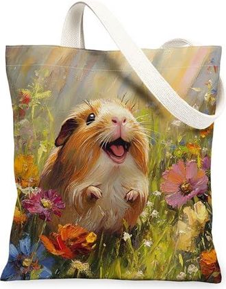 Generic Sac fourre-tout en toile motif cochon dInde printanier 33 x 38,1 cm, sac d&eacute;picerie r&eacute;utilisable pour femme, motif animal de voyage, d&eacute;coration cadeau