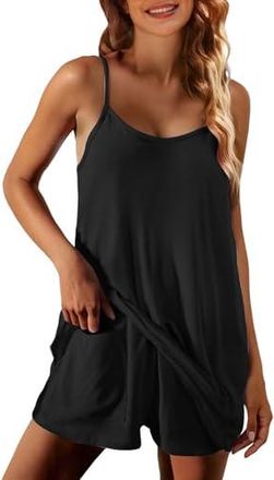 Generic Salopette courte sans manches pour femme grande taille - Combinaison courte pour femme - Combinaisons de sortie &agrave; bretelles r&eacute;glables Salopette avec p
