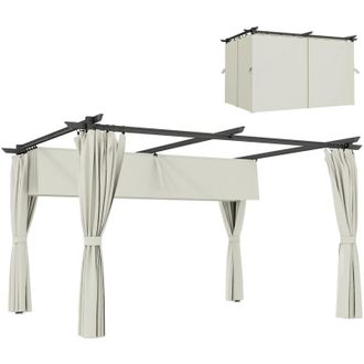 OUTSUNNY Pergola tonnelle de jardin - Outsunny - auvent r&eacute;tractable - rideaux protection solaire - polyester - 3x3m - cr&egrave;me