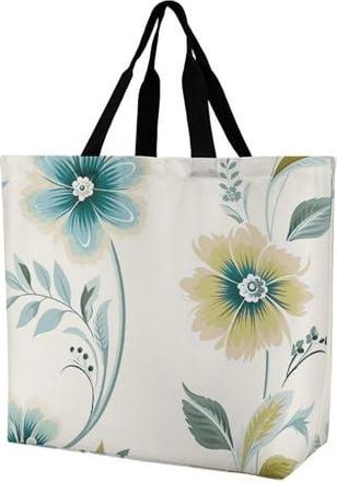 Generic Fleurs Bleues Et Vertes Sac A Main Femme R&eacute;utilisable Tote Bag Grand Sac A Main Femmes Pour Travail Gym Shopping