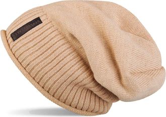 styleBREAKER Unisex Beanie M&uuml;tze mit Fleece Innenfutter und Label | Warme Winter Strickm&uuml;tze aus Feinstrick | Elastische Longbeanie f&uuml;r Damen und Herren, Farbe:Hel