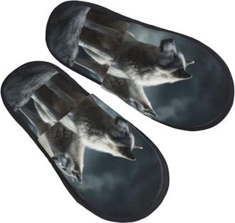 Generic Fourrure Pantoufles Loup La Nuit L&eacute;gers Pantoufles De Voyage R&eacute;utilisables Chaussons Maison Pour Voyage Invit&eacute; Automne L