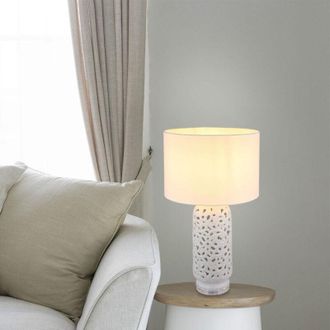 Globo Lighting Tischleuchte Beistelllampe Nachttischlampe Keramik Textil Wei&szlig; Chrom h 71 cm