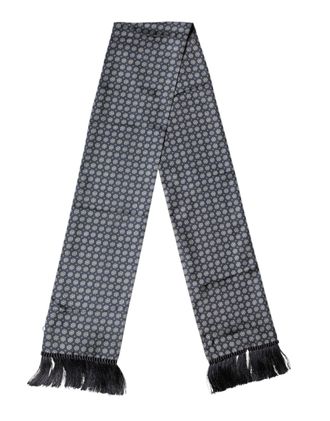 Dolce & Gabbana Mens Blue Patterned Silk Fringes Foulard 138cm X 15.5cm Scarf