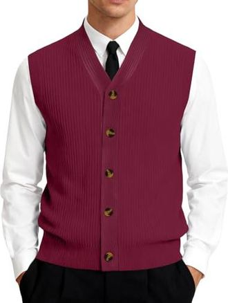 Generic Pull sans manches pour homme - Col en V - Sans manches - Coupe confortable - Cardigan - D&eacute;contract&eacute; - Sans manches - Boutons - Pull en tricot surdimen