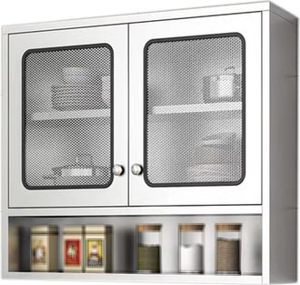 Generic K&uuml;chenh&auml;ngeschrank mit Verst&auml;Rkter Maschent&uuml;R 304 Wandschrank aus Edelstahl Verstellbare Einlegeb&ouml;den Magnetverschluss Mehrzweckschrank f&uuml;r Bad und K&uuml;