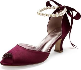 Generic Chaussures De Mariage Femme Talons Bas Mariée Sandales À Talons Aiguilles Eté Talon Mariage Soirée Chaussures Femmes6.5Cm,Burgundy,39 EU