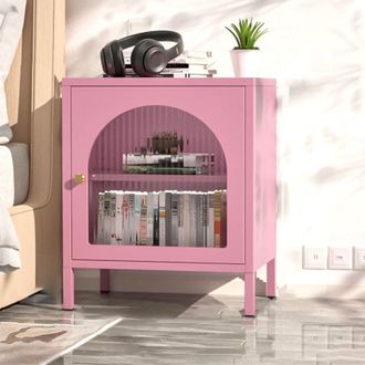 Generic Moderner Nachttisch Aus Der Mitte des Jahrhunderts Mit Geriffeltem Rand, Tür Aus Gehärtetem Glas Und Verstellbarem Regal for Schlafzimmer Und Wohnzimm