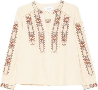 BA&SH Femme, Blouses et Chemises, Beige, Taille: 38 FR Chemisier Brod&eacute; &agrave; Col V