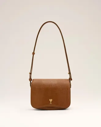 Ami Ami Paris - Sac Paris Paris marron en cuir de vachette emboss&eacute; l&eacute;zard Cognac - TU - Unisex