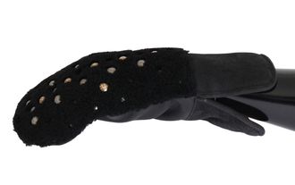 Dolce & Gabbana Mens Black Leather Shearling Studded Gloves
