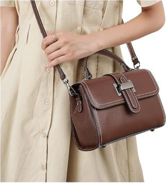 Generic Sacs Décontractés En Cuir Véritable For Femmes, Sacoche À Épaule Unique, Sac À Main Carré(Coffee)