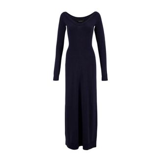 Balenciaga Dunkelblaues Off-Shoulder V-Ausschnitt Kleid - - Dresses - Damen - Blau - S