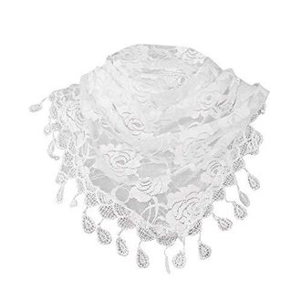 Generic &Eacute;charpes en soie pour femme - Motif floral rose - Ch&acirc;le - Pompons en dentelle creuse - &Eacute;charpe mignonne, blanc, taille unique