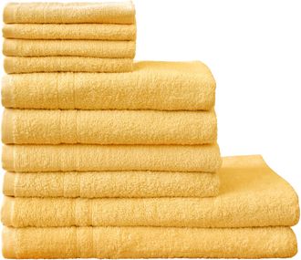 Dyckhoff Kristall Handtuch Set, 10-teilig, Reine Baumwolle, Oeko-TEX Zertifiziert, goldgelb, 50x100cm, 70x140cm, 30x30cm