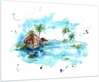 Arttor Bilder auf Glas 100x70cm Glasbild Tropen Wasser Bungalow Ufer Groß Wanddeko Bild im Glas Schlafzimmer Küche Deko Wandbilder Dekoration Wohnzimmer Mode