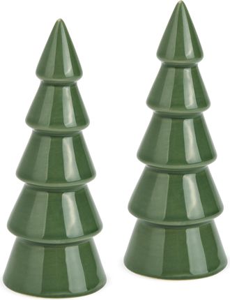 Matches 21 Keramik Winter Dekofiguren Set Tannenbaum grün 16 cm - Weihnachtsdeko für Innen im Scandi-Stil