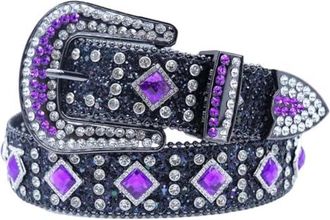 Generic Ceinture western en strass cloutée pour femme Style cowboy Punk Accessoire élégant, violet, jusquà 3 mois
