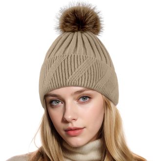 Neola Winterm&uuml;tzen f&uuml;r Damen - Fleecegef&uuml;tterte Beanie-M&uuml;tze f&uuml;r Damen, weich und warm, mit Bommel aus Strick und dickem Kunstfell-Bommel f&uuml;r Outdoor-Sporta