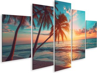 Islandburner Prime Bild auf Leinwand Palmenstrand Bei Sonnenuntergang Meer Und Wolken Bilder Wandbilder Poster