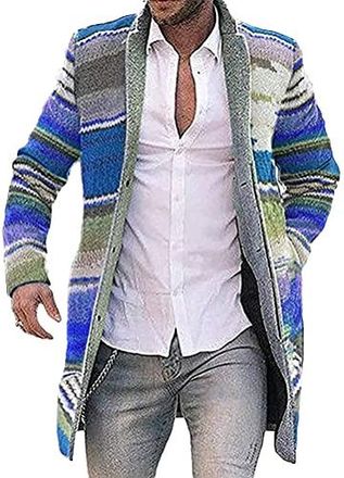 Onsoyours Cardigan Homme Manches Longues Veste Ouvert Tricot Manteau Pull Gilets Long en Maille Chandail Cardigan Outwear avec Poches Latérales Bleu XXL