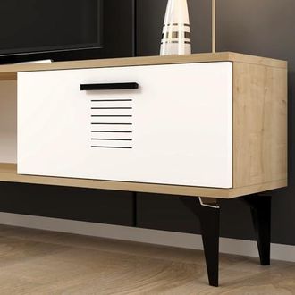 Hanah Home Stylish TV Stand, Sapphire Oak & White, 150 cm x 44.6 cm x 29.6 cm | 100% Melamine Coated Particle Board, 18 mm Thick | Modern Design for Living Room