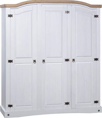 Festnight Kleiderschrank Mexiko-Stil Kiefer Garderobenschrank Schlafzimmerschrank Dielenschrank Corona 3 Türen Weiß 151,6 x 52 x 170 cm
