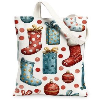 Generic Sacs fourre-tout en toile de vacances, motif à pois festifs, sacs de courses réutilisables, joyeux, saisonniers, légers, lavables à lépaule, Rouge, 13