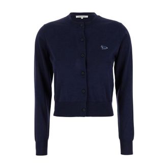Maison Kitsun&eacute; Femme, Pulls, Bleu, Taille: 40 FR Cardigans B&eacute;b&eacute; Renard Patch